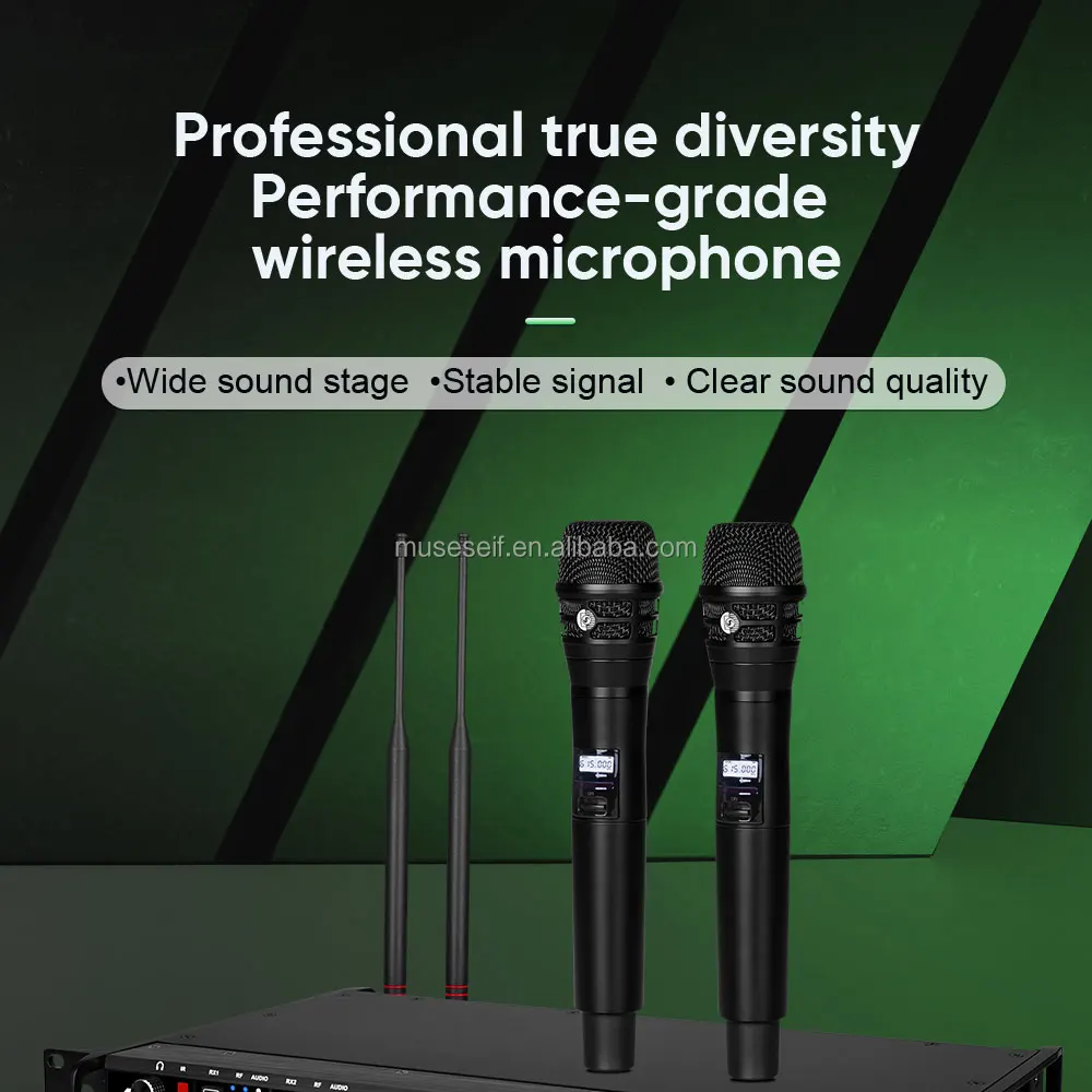AD4D-3 2 Dual Channel Uhf True Diversity Digital Wireless Karaoke Microphone Metal Wireless Mic ...