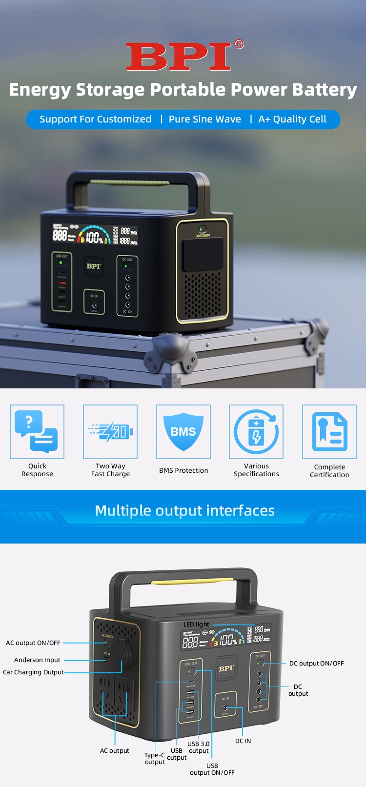 Bpi Factory Solar 2000w Lifepo4 Battery Portable Ups Solar Panel System ...