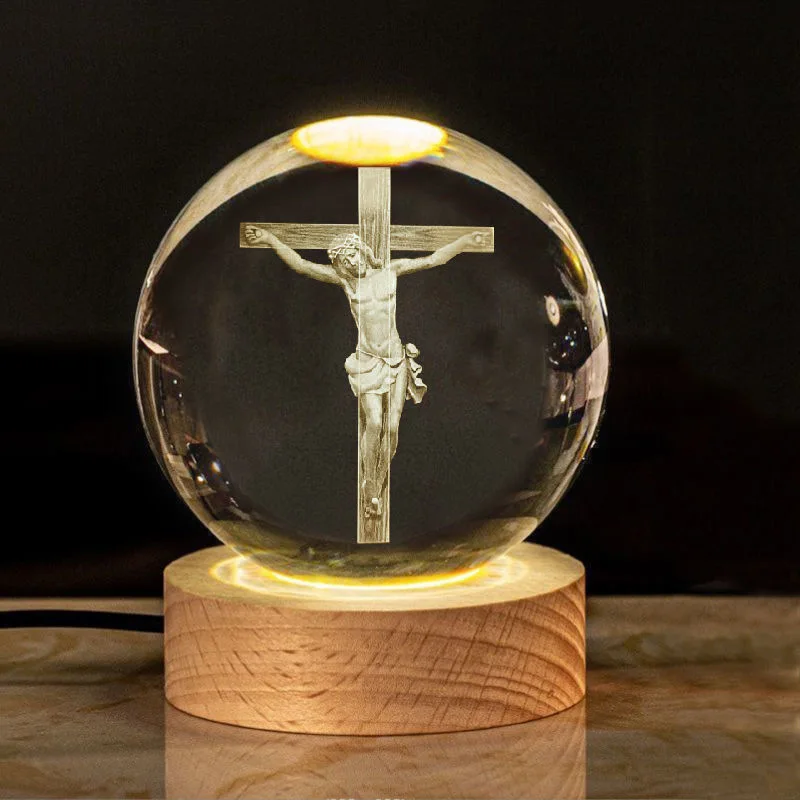 Custom Christian Jesus Cross Crystal Ball - 3D Laser Engraved