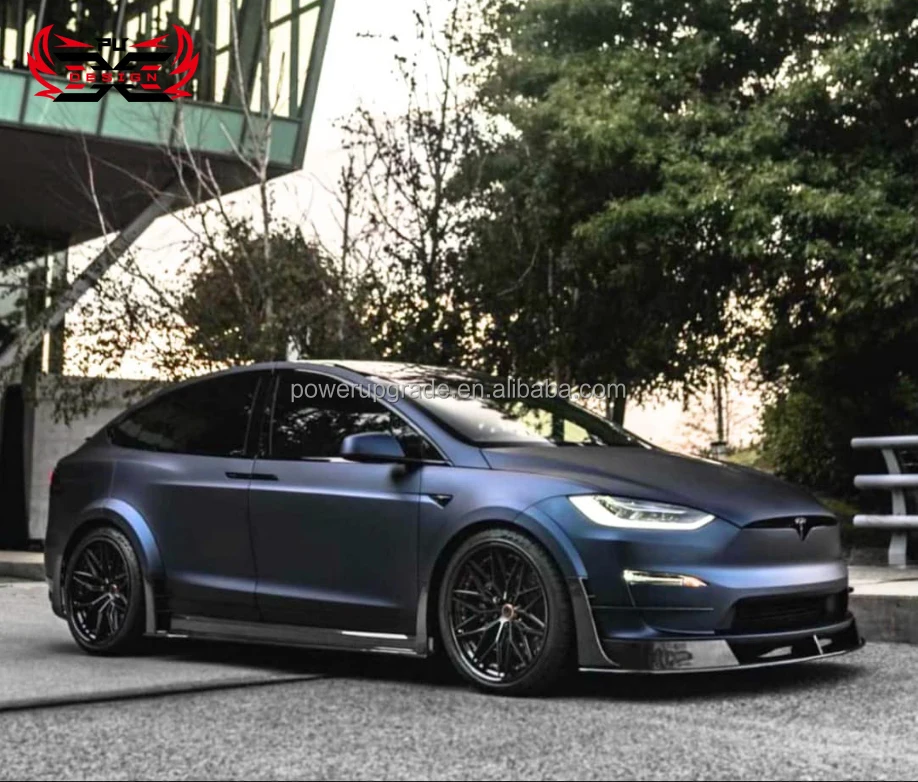 For Tesla Model X Plaid Body Kit Carbon Fiber Front Lip Side Skirts ...