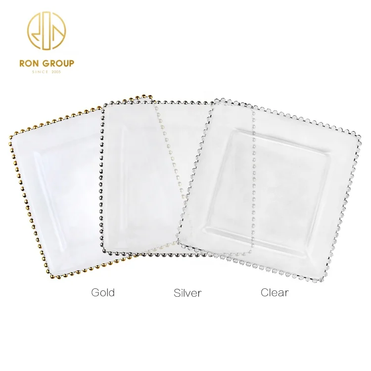 Creative Clear Bead Edge Square Glass Plate For Buffet Wedding - Buy ...