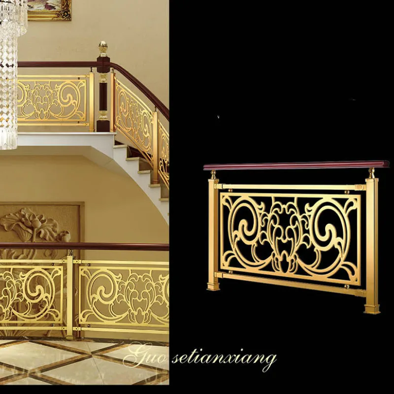 Interior Golden Color Aluminum Balustrade Stair Metal Handrail For ...