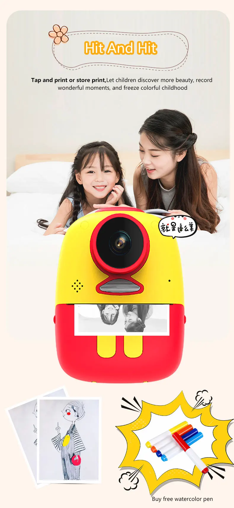 D10m Children Mini Camera Instant Print Cameras For Girls Boys Kids ...