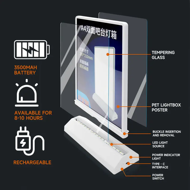 Restaurant Illuminated Tabletop Menu Card A4 LED Digital Menu Display L ...