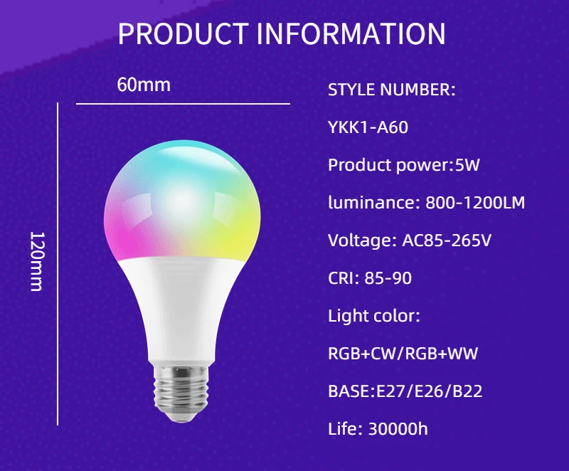 Smart Light Bulb E27 B22 Led Smart Tuya App Light Bulb 9w 12w 15w A70 ...