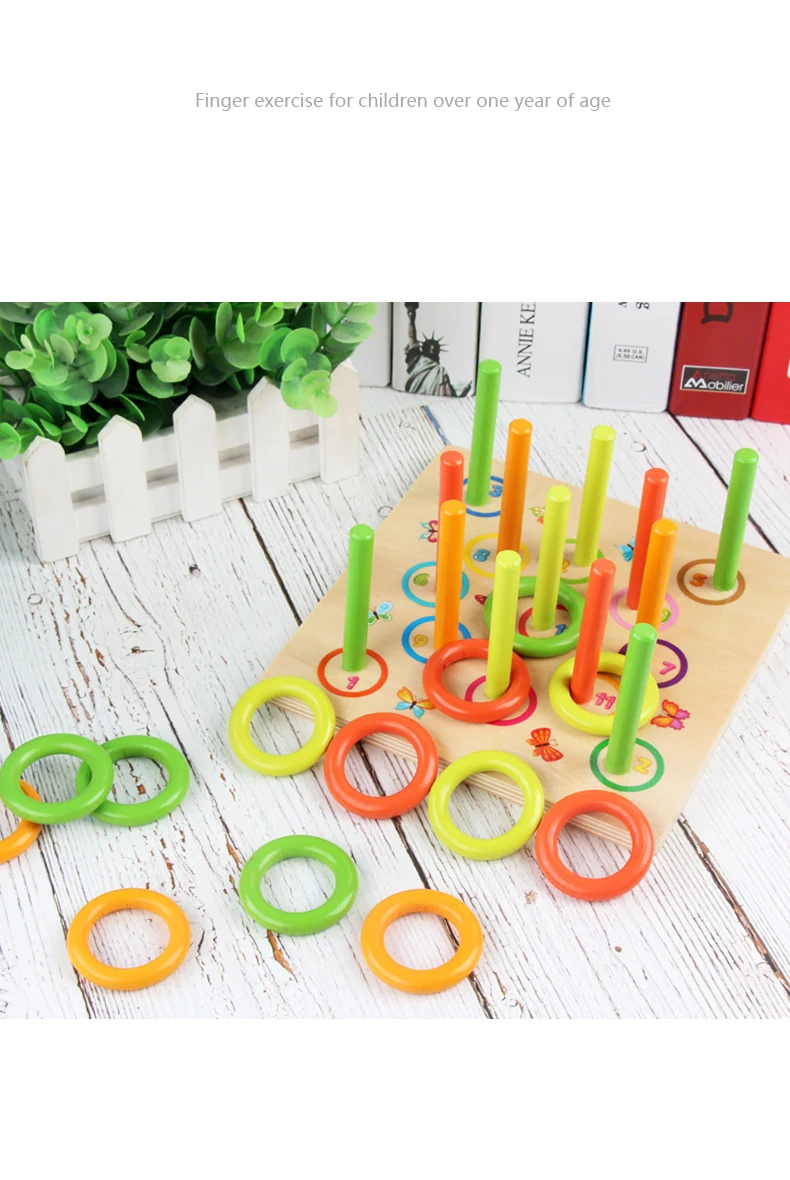 Kids Outdoor Indoor Wooden Rainbow Ring Toss Game Exercise Hand Eye ...