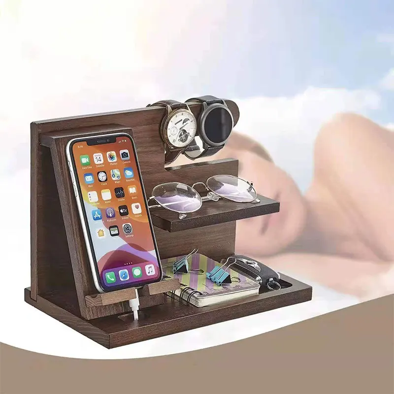 Natural Wood Student Office Desk Cell Phone Charging Holder Glass ...