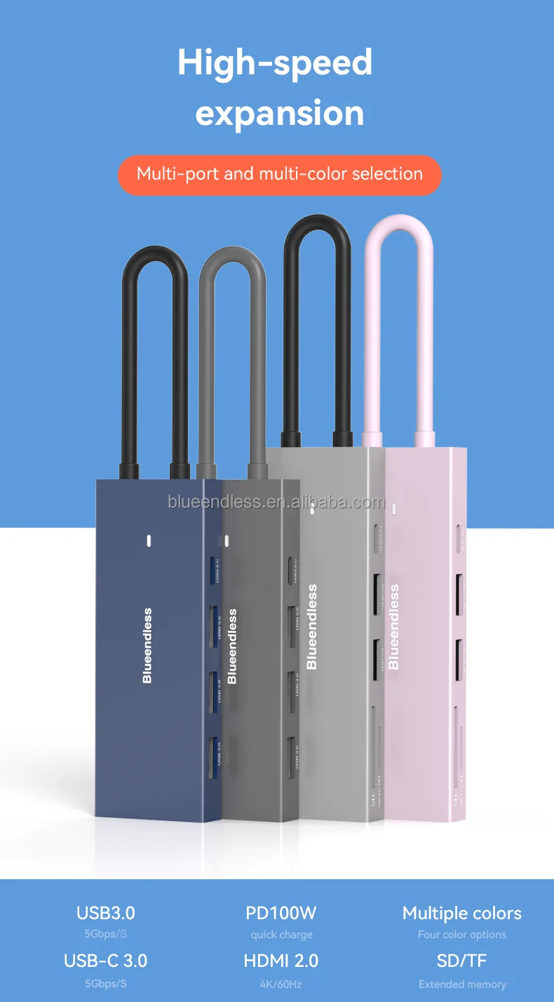 USB-C Hub Adapter High Speed 4K 60Hz HDTV 6-In-1 USB3.0 Type-C Multi ...