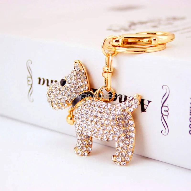 New Creative Key Ring Diamond Bell Puppy Key Chain Pendant Poodle Bag ...