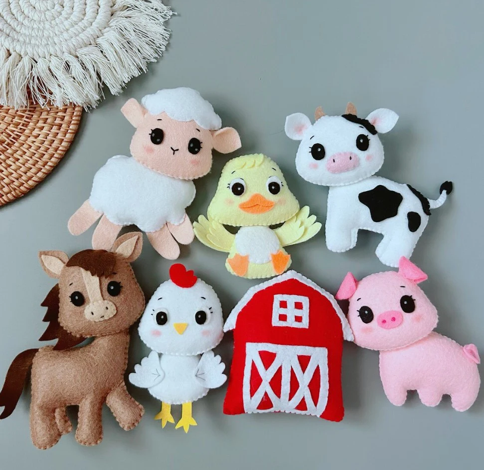 Custom Felt Farm Animal Felt Barnyard Animals Cow Pig Donkey Horse ...