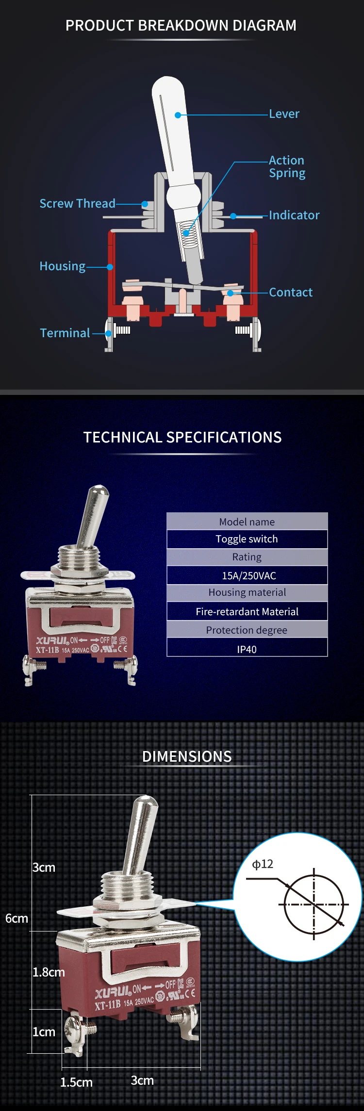 15A 250V AC Toggle Switch - Reliable & Durable Performance