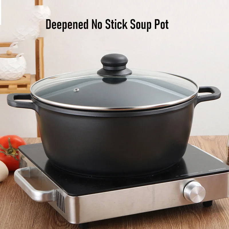 High Quality Black Aluminium Alloy Soup Pot Deepened Pot For Gas Stove ...