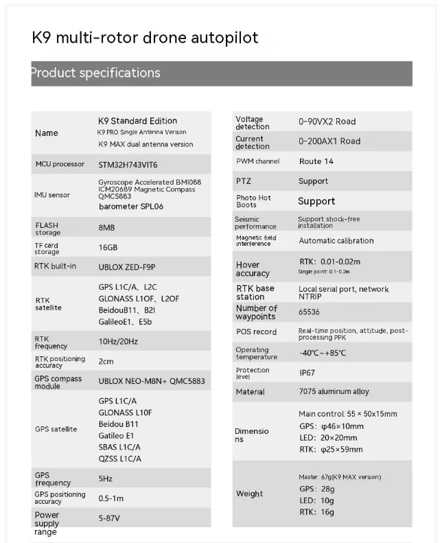 ACFLY K9 Flight Control Dual IMU RTK for Aerial Plant Protection