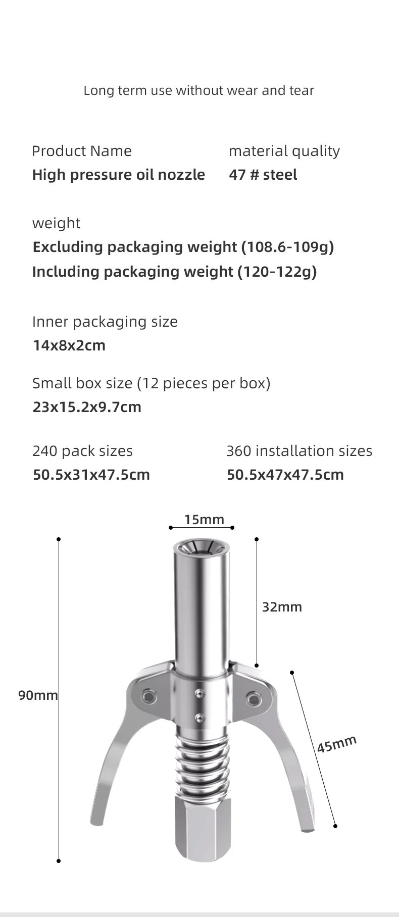 Quick Release Spring Loaded Grease Gun Coupler - 10000psi