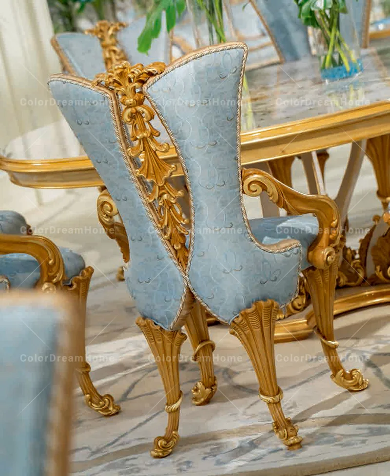 Luxury Italian Court Round Dining Table Set with 8 Chairs