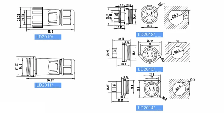 Waterproof connector male/female connector LD20-2/3/4/5/6/7 core industrial aviation plug socket ...