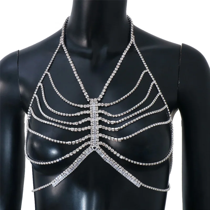 Multilayer Big Crystal Halter Chest Chain Women Performance Jewelry ...