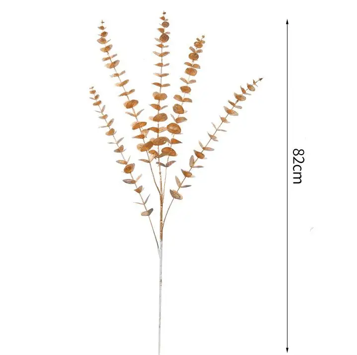 New Design Artificial Golden Plastic Leaves Single Stem Gold Flower for ...