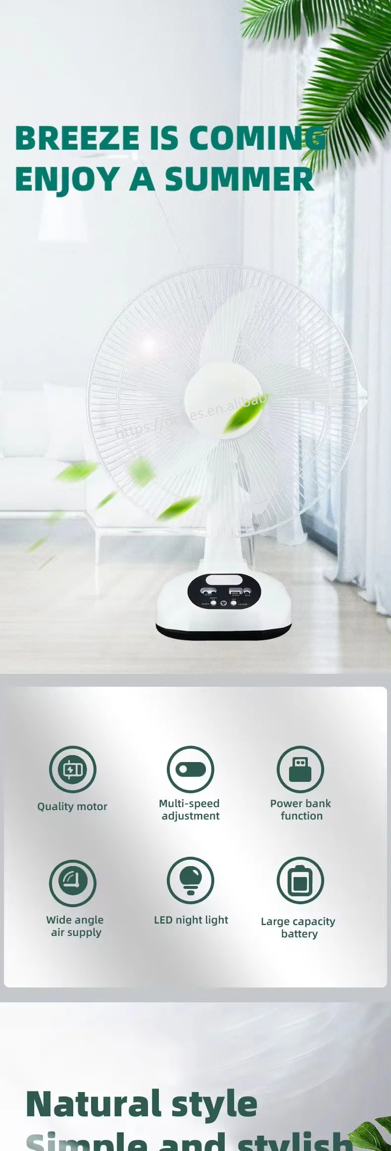 12 Inch AC DC Rechargeable Solar Fan With Solar Panel USB Charger Led ...