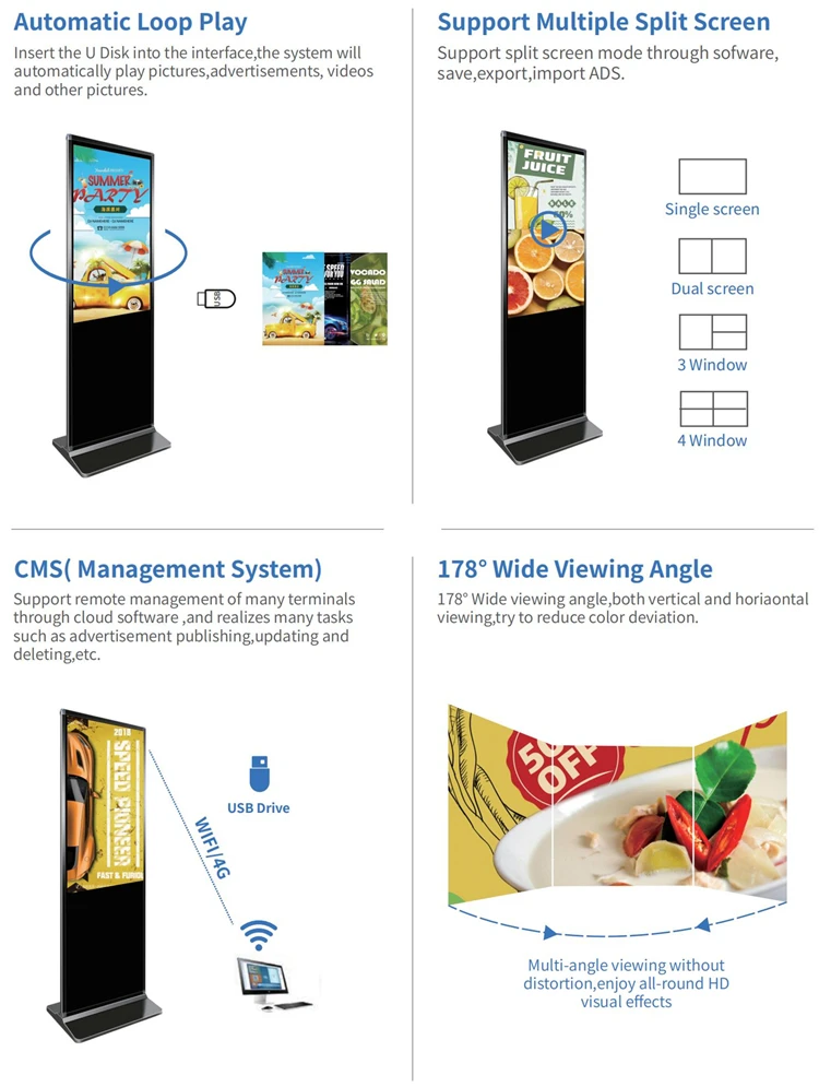 Floor Standing Digital Signage - 4K UHD Touch Screen Kiosk