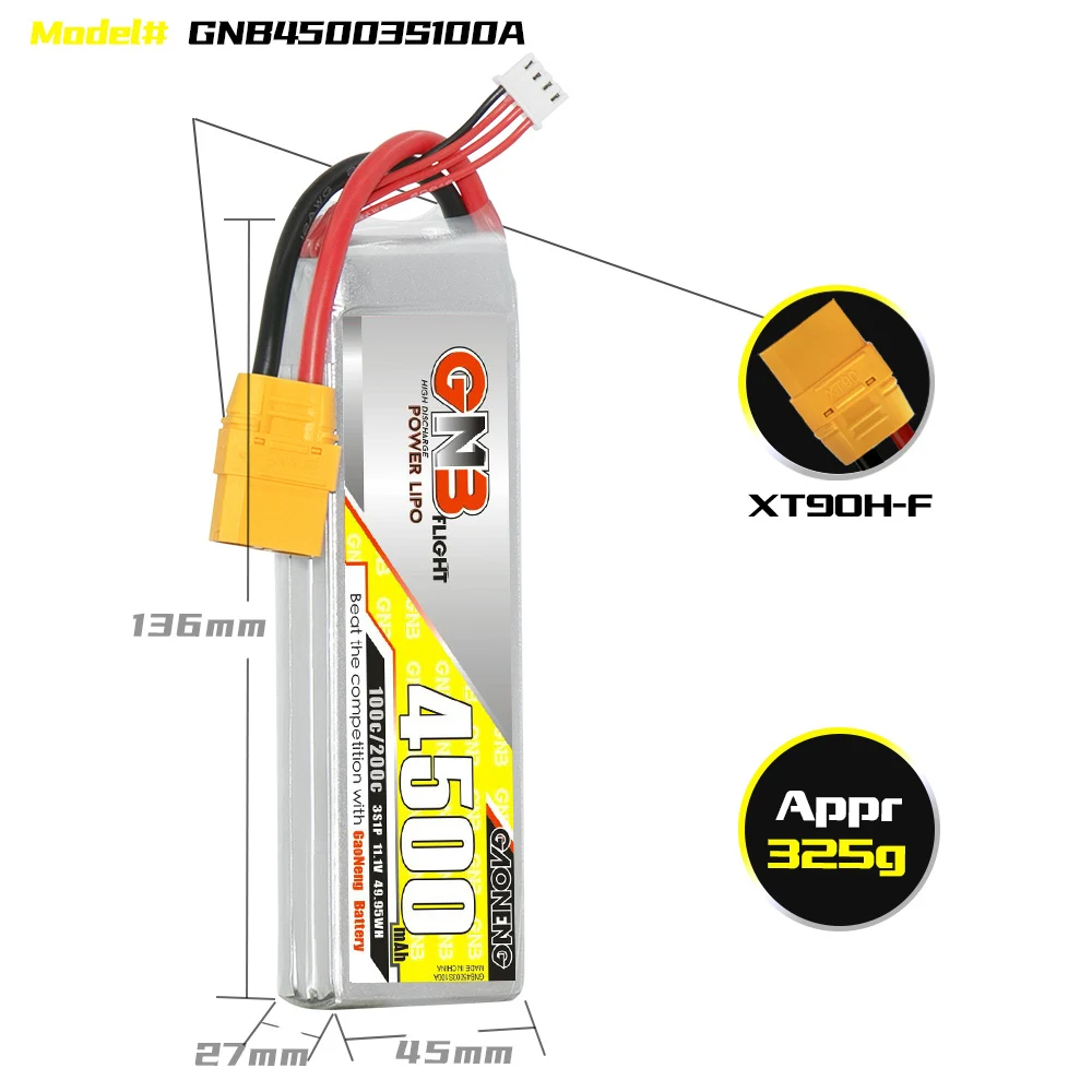 News Gaoneng Gnb 4500mah 3s 11.1v 100c 200c Xt90 Rc Lipo Battery Edf ...