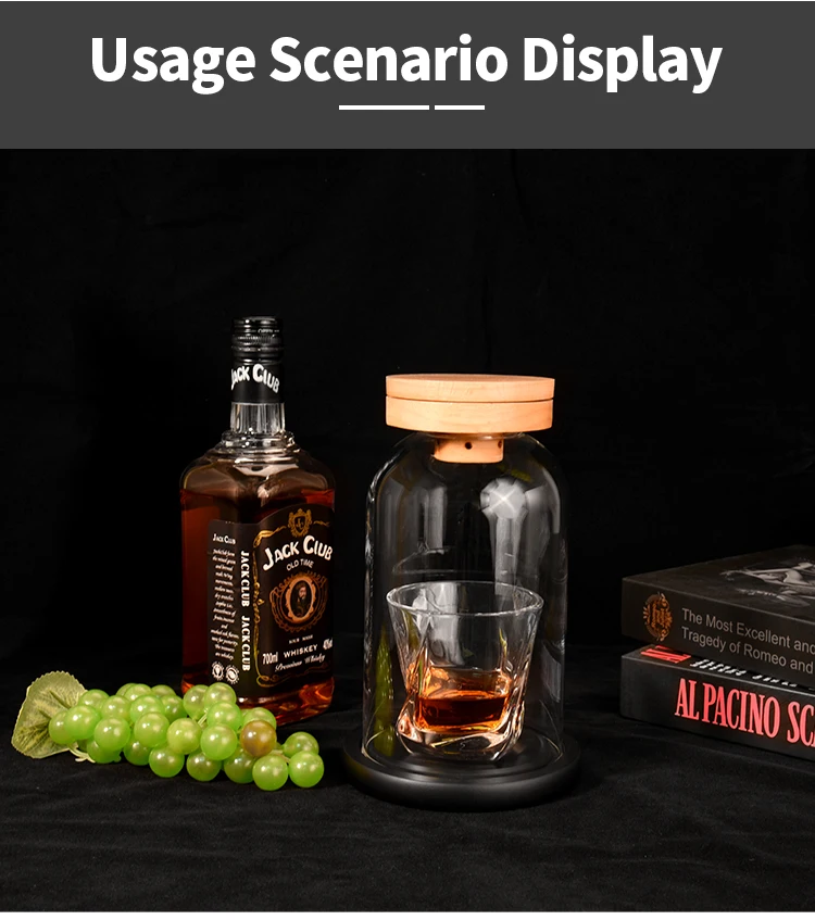 Glass Display Dome Cloche For Smoking Drinks With Wooden Base Smoked ...