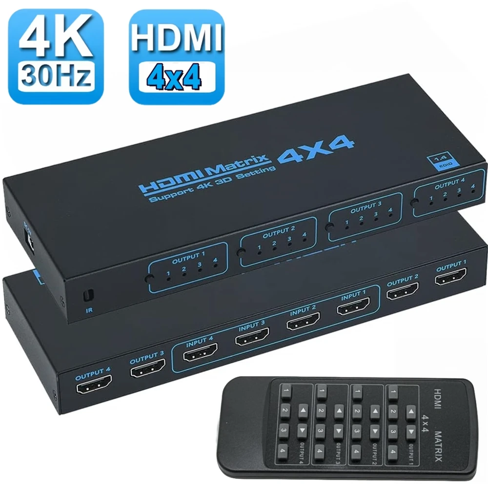 4k Hdmi Matrix Switch 4x4 4k@30hz Hdmi Video Matrix Switcher Splitter 4 ...