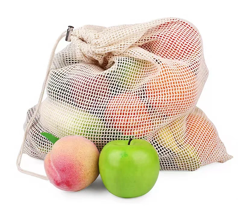 100% Biodegradable Organic Cotton Fruit Mesh Grocery Shopping Bag Mesh ...