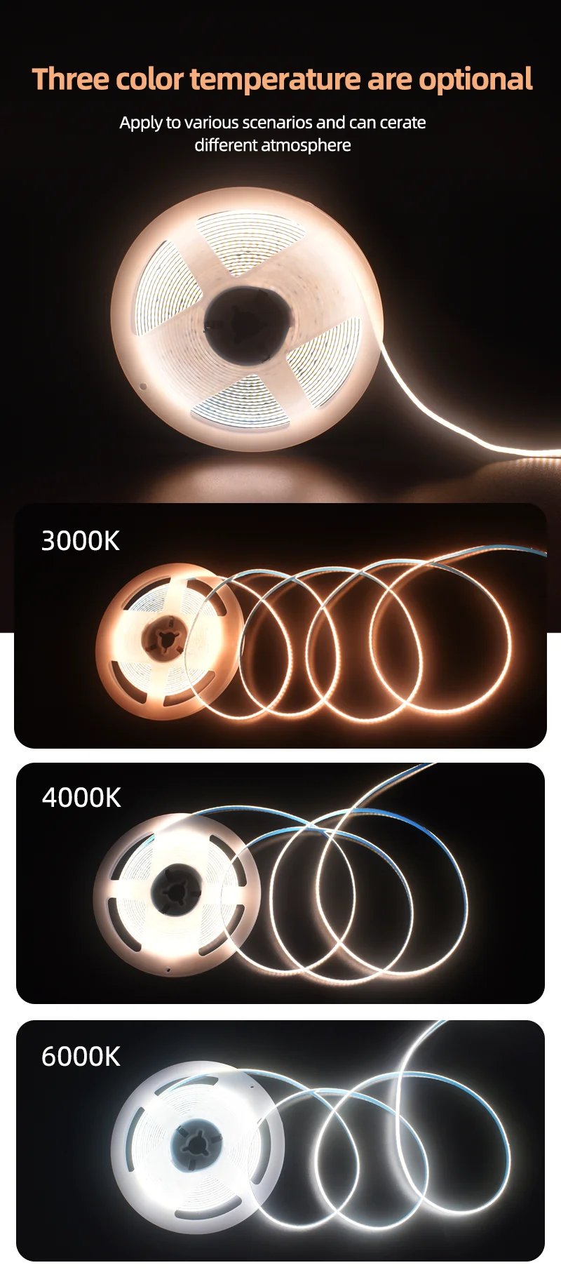 5050 220v 5v 12v 24v Cob 100ft Linear Profile Warm 2835 White Smart Smd ...