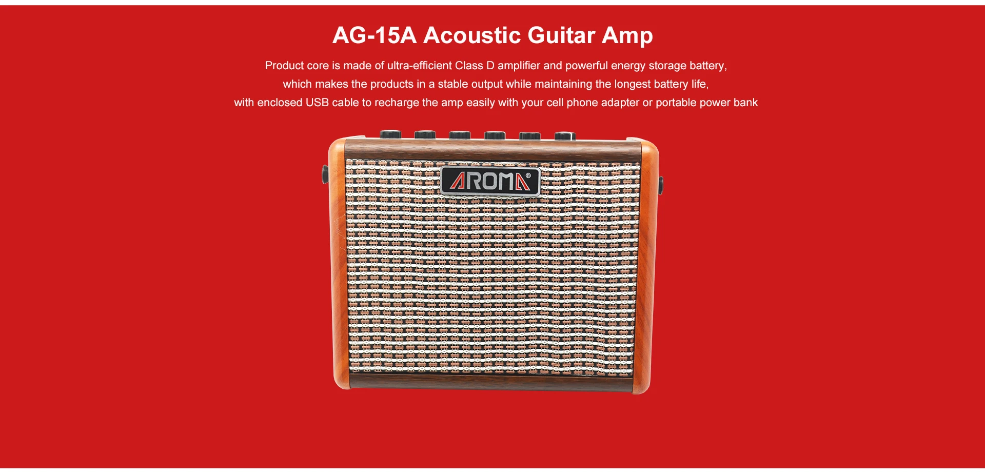 Aroma AG-15A Acoustic Guitar Amplifier - 15W Power Output