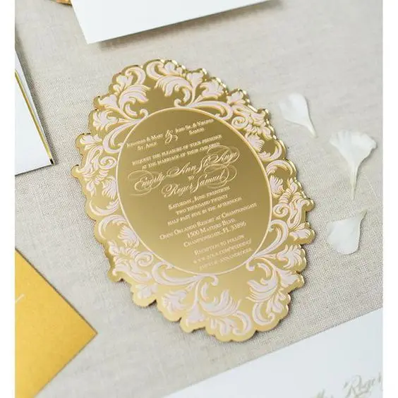 Decadent Gold Mirror Acrylic Wedding Invitation Engraved Acrylic ...