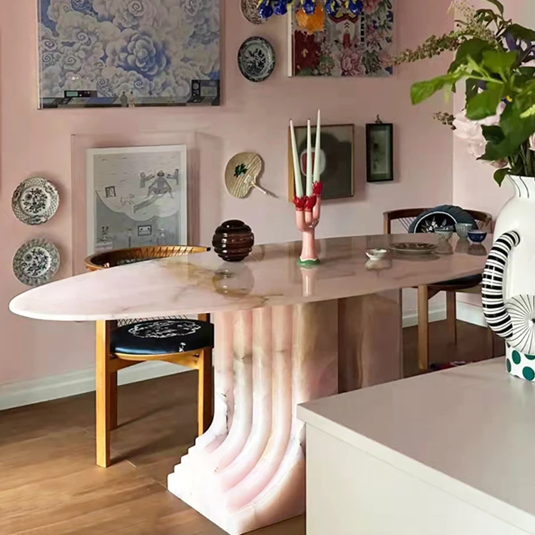 Custom Luxury Onyx Dining Room Table Oval Round Marble Dinner Table ...