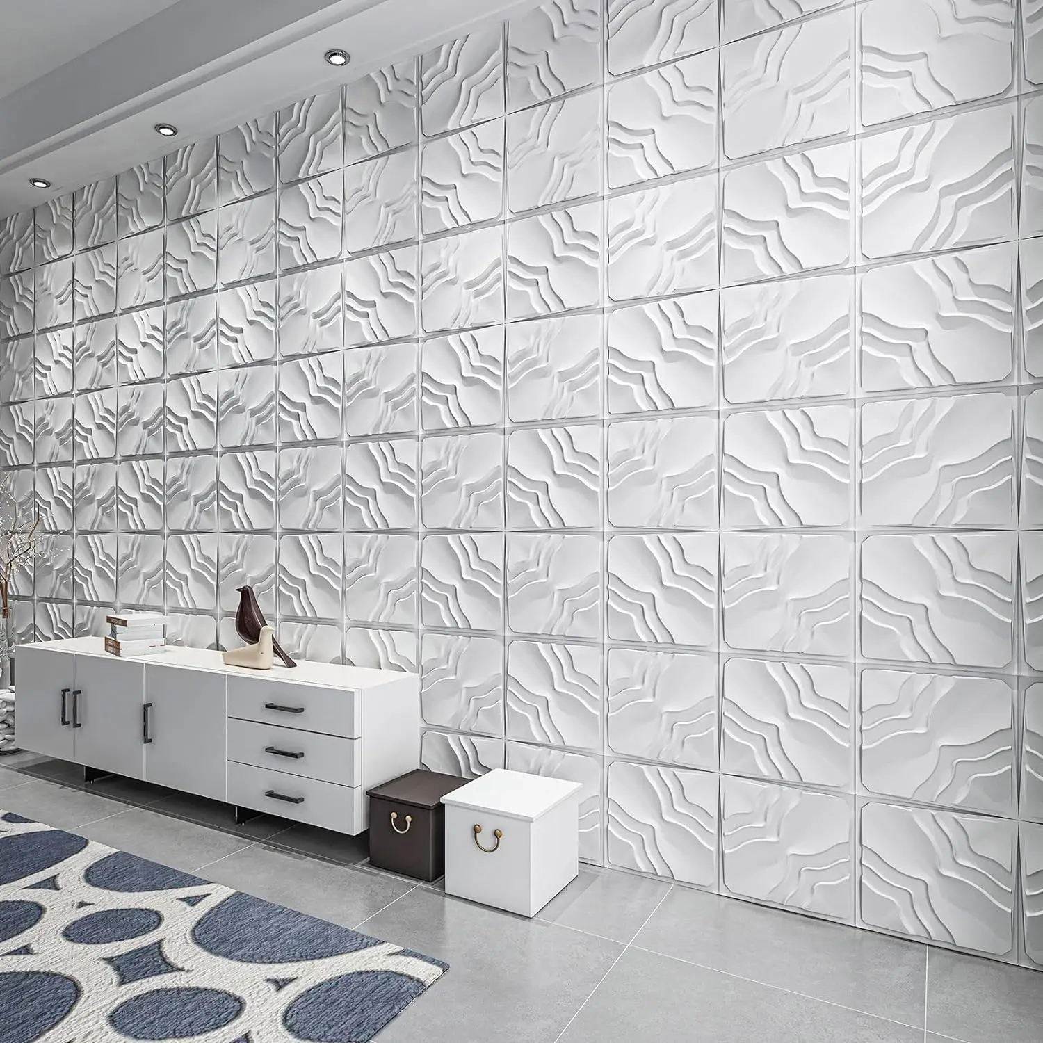 Modern Geometric 3D PVC Wall Panels Waterproof Fireproof Decorative ...