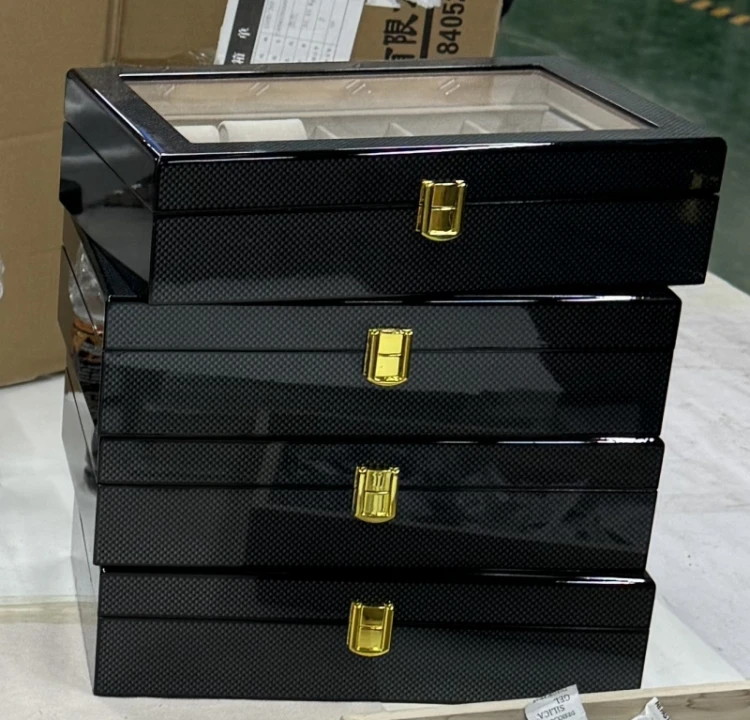 6 Slot New Luxury Carbon Fiber Design Black Wood Lacquered Watch Box ...