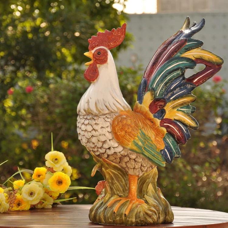 Modern Home Garden Ornaments Glazed Porcelain Couple Chicken Figurine ...