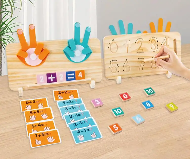 Montessori Wooden Math Teaching Aids Finger Counting& Number Tracing ...