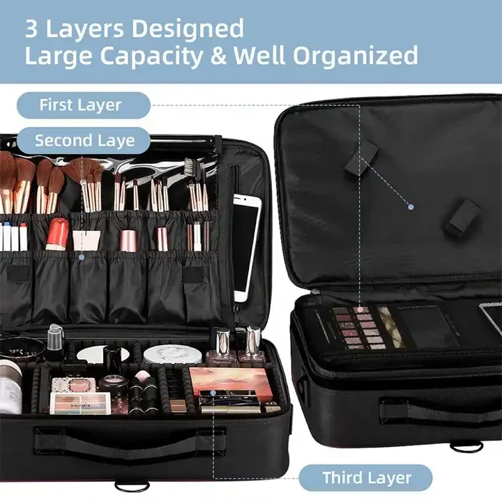 Makeup Bag Travel Professional Makeup Train Case With Adjustable Strap ...
