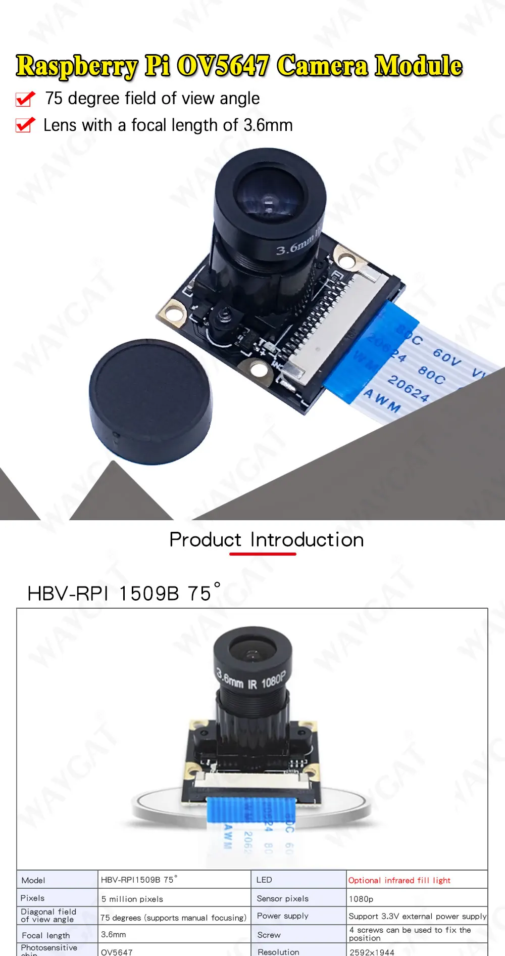 Raspberry Pi 4 Night Vision Fisheye Camera 5mp Ov5647 70/95/160 Degree ...