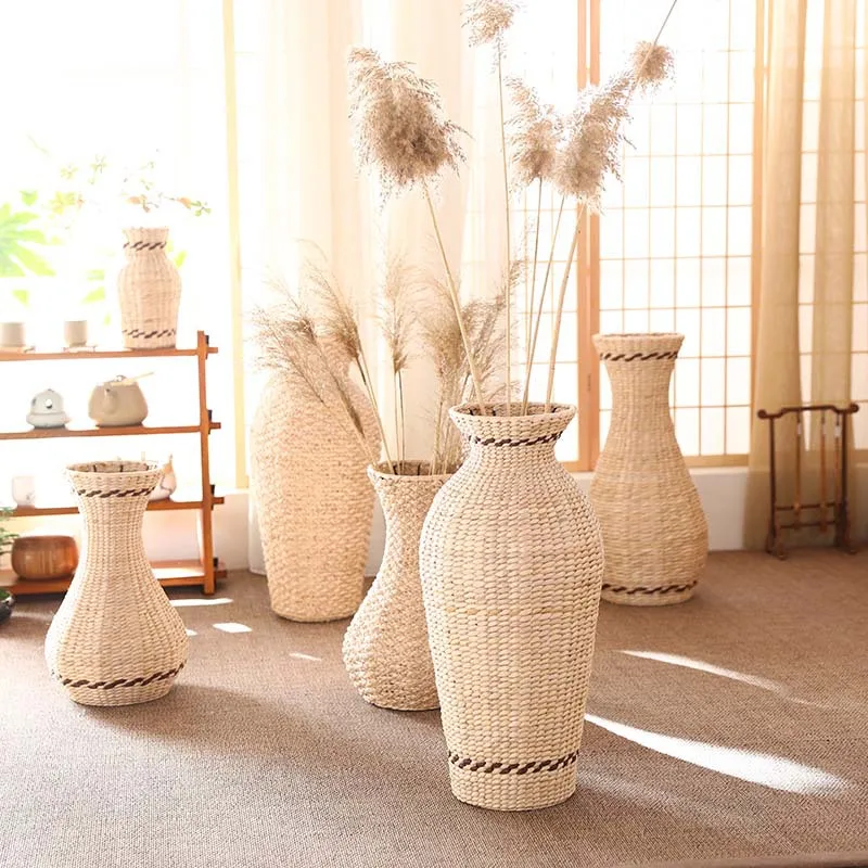 Bohemian Style Rattan Woven Glass Vase - Perfect for Home Decor