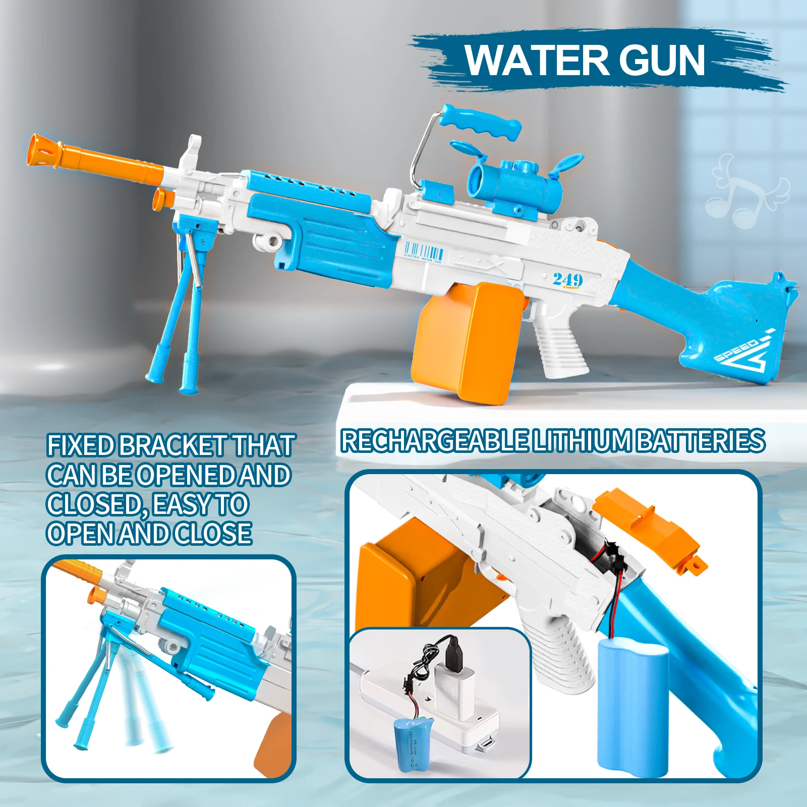 Kids Outdoor Water Play Game Portable Battle Blaster M249 Water Tank ...