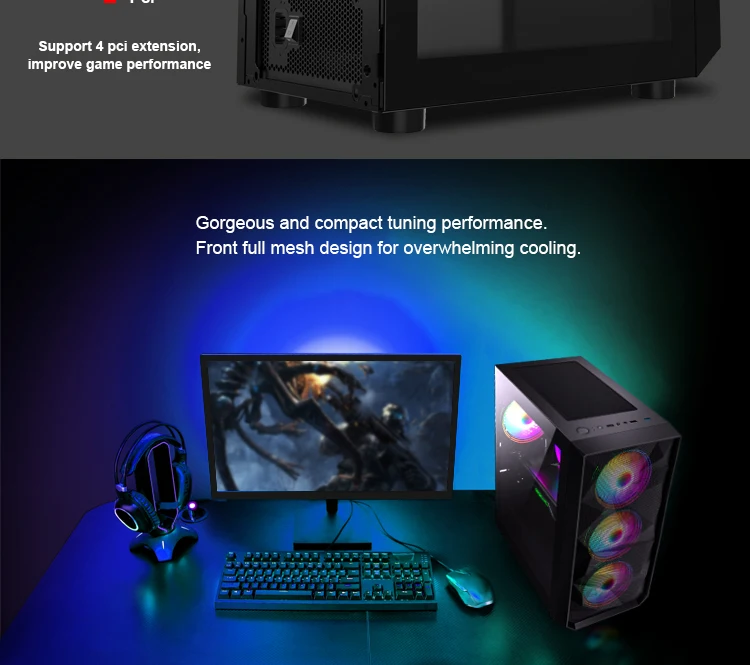 Pc Gaming Fashion Style Metal Mesh Front Panel Glass Side Panel Micro ...
