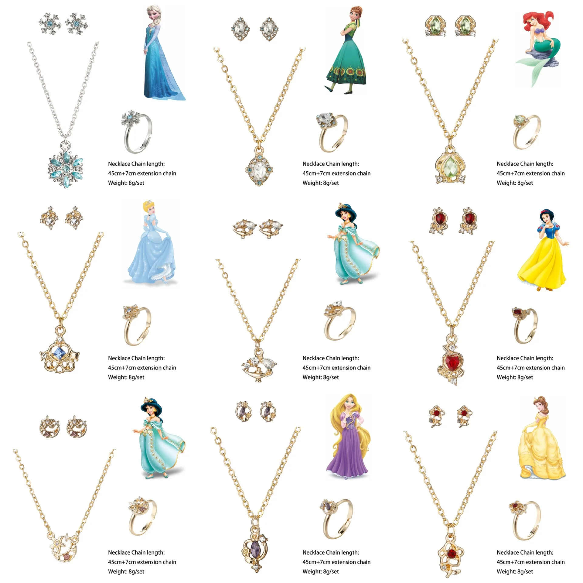 Hot Princess Jewelry Set For Children Gift Alloy Snowflakes Cartoon ...