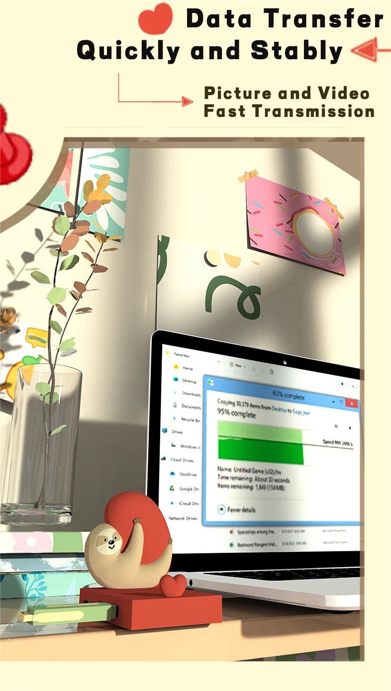 Cartoon Sloths Design Phone Holder Computer Data Docking Station Multiport 4 Ports Usb Adapter 2 ...