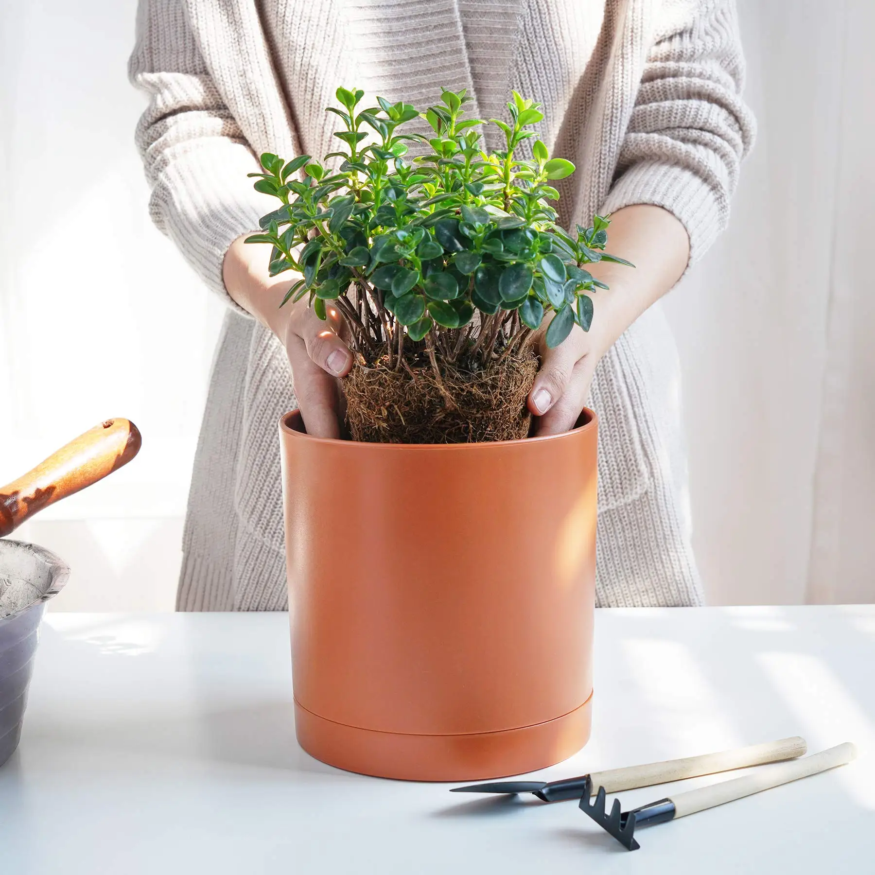 Modern Planter Pots Terracotta Color Plastic Planter Set Plant ...