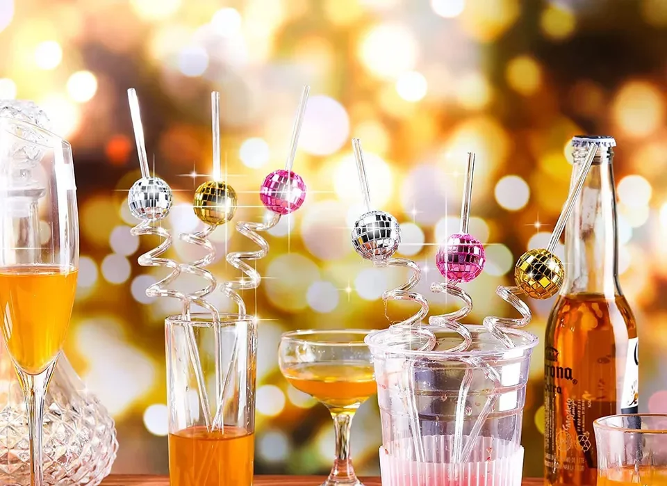 Disco Mirror Ball Straw Cocktail Stirrer - Fun & Style