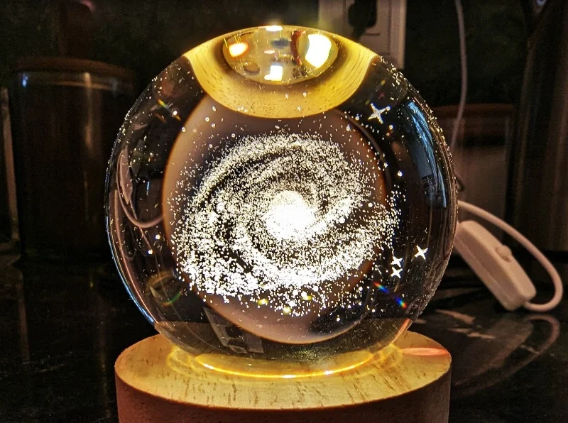 USB 80mm 3D Crystal Ball LED Light Moon Bedroom Decor Table Night Lamp ...
