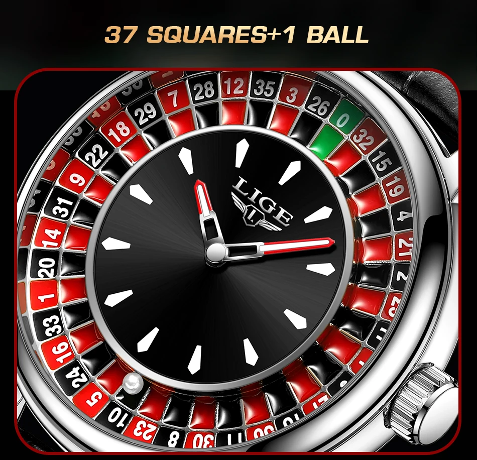 LIGE LG89161 Quartz Movement Roulette Watch - Luminous Mens Watch for ...