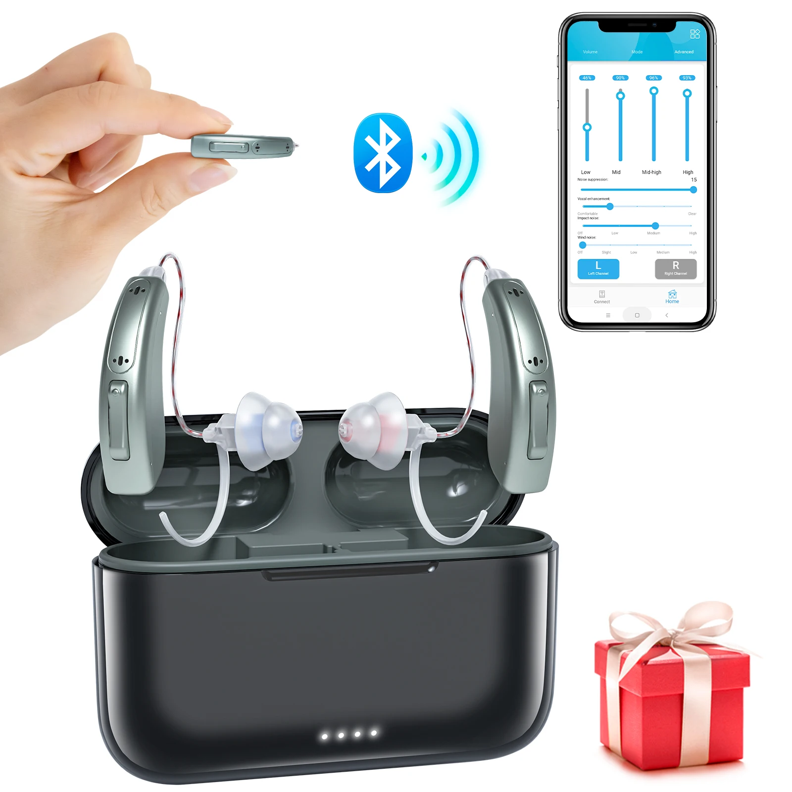 Bte ric hearing aids with high quality phone app digital rechargeable ...