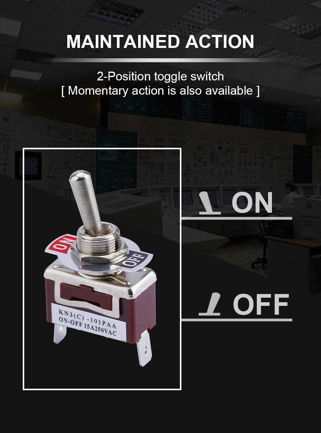 3 Way Spring Return Toggle Switch - 15A, 250VAC Waterproof