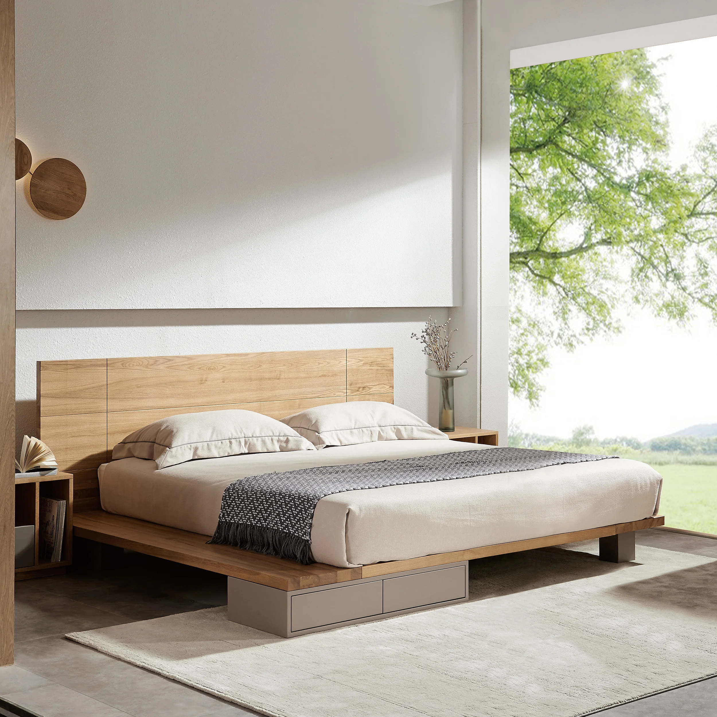 Luxury Solid Timber Bed Frame - Ash Wood, King & Queen Size
